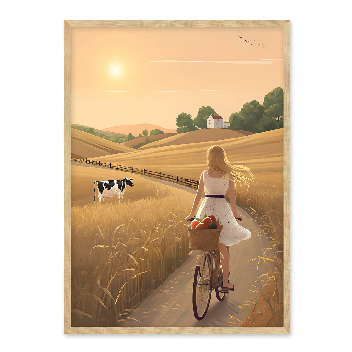 Danmark plakat – Pige på cykel gennem gylden kornmark – Homedec.dk