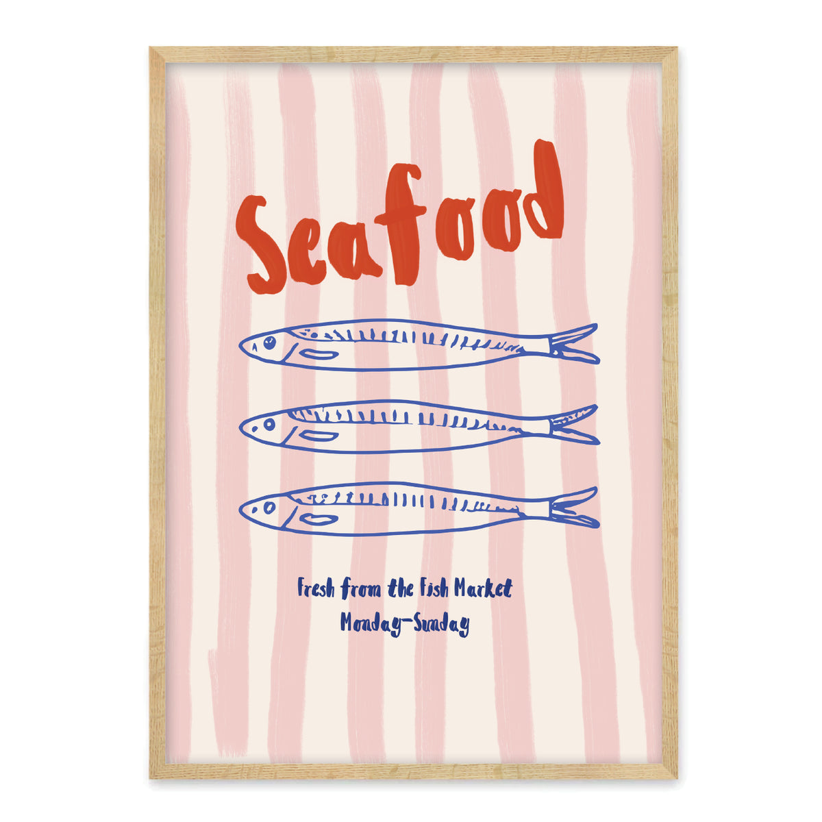 Plakat med fisk og teksten "Sea Food" og "Fresh from the Fish Market ...