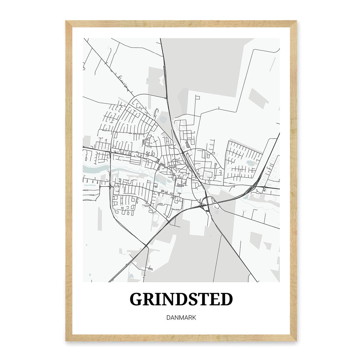 Grindsted bykort plakat - Fås i flere farver – Homedec.dk