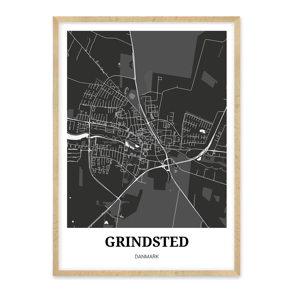 Grindsted bykort plakat - Fås i flere farver – Homedec.dk