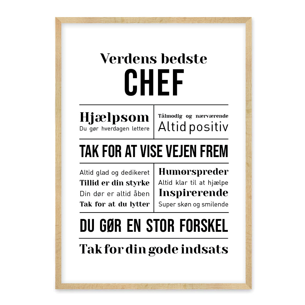 Verdens bedste chef plakat | Personlig gave til chefen | Homedec.dk