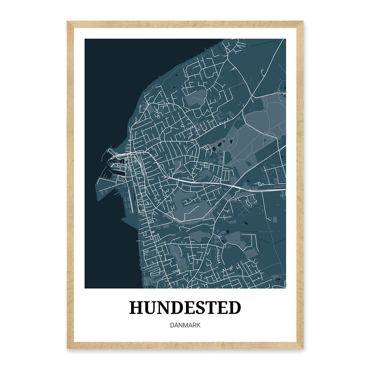 Hundested bykort plakat - Blå – Homedec.dk