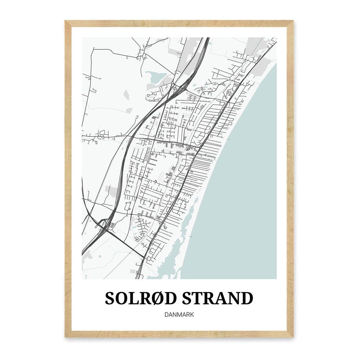 Solrød Strand bykort plakat - Hvid – Homedec.dk