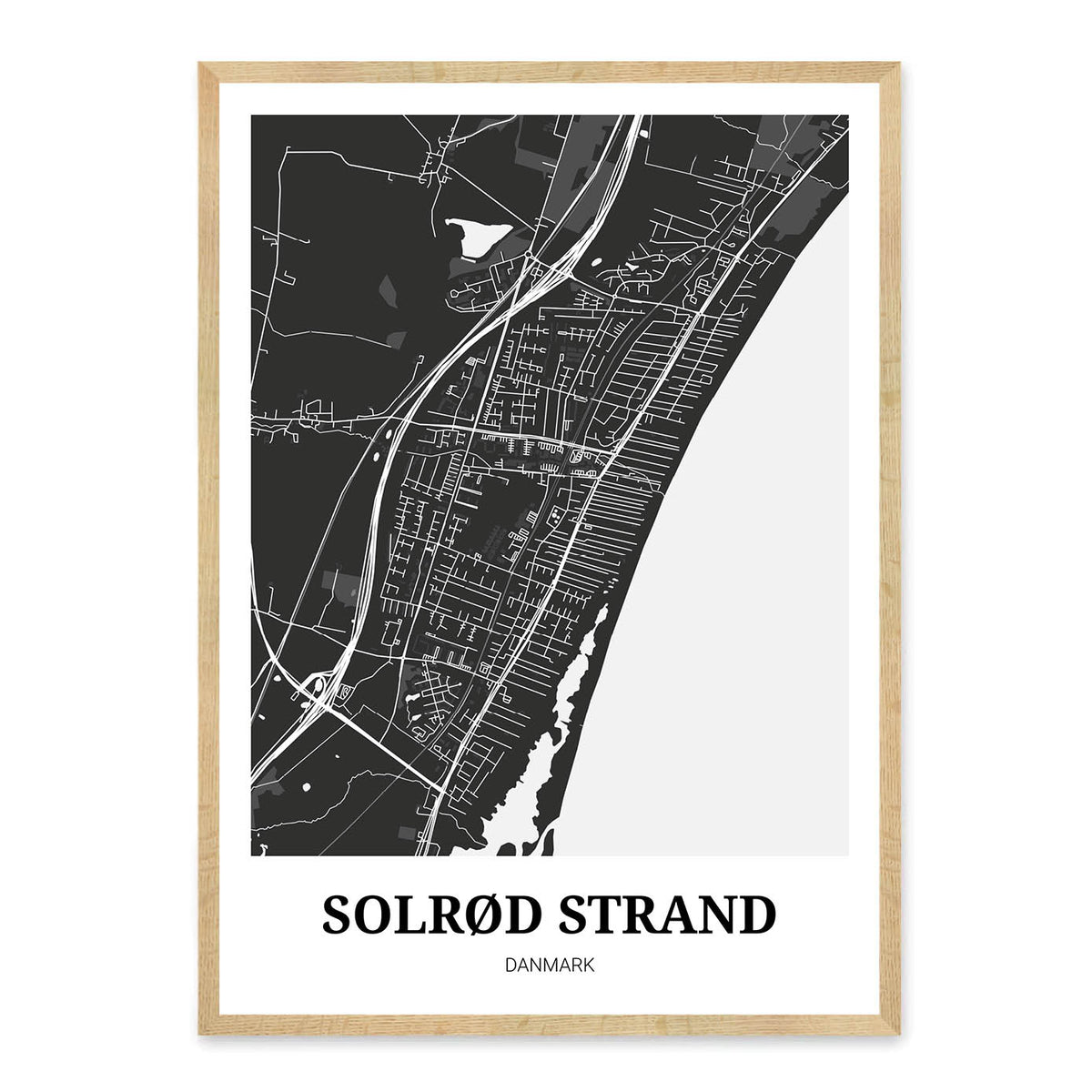 Solrød Strand bykort plakat - Sort – Homedec.dk